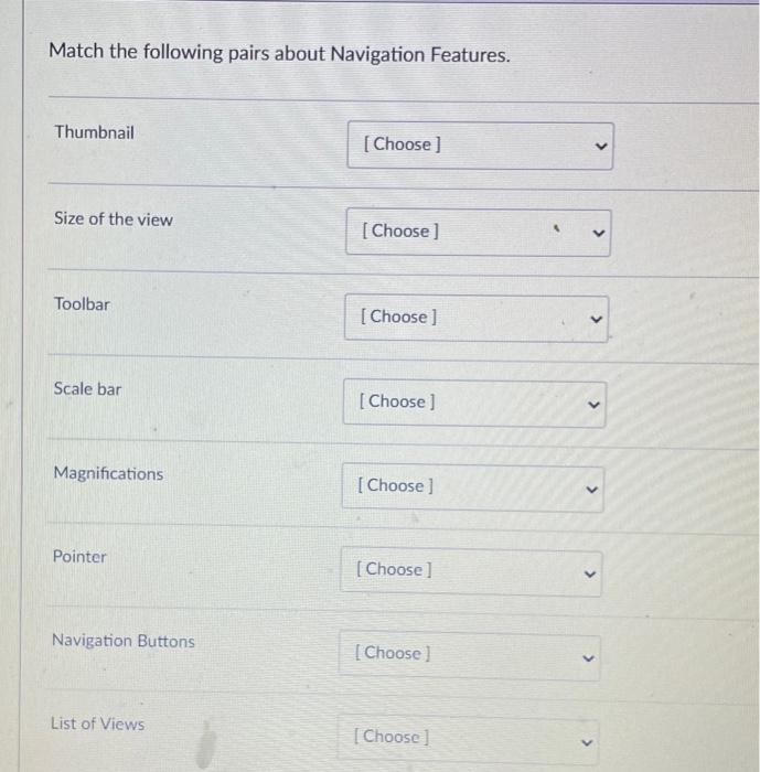Solved Match the following pairs about Navigation Features. | Chegg.com