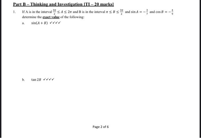 Solved Part B - Thinking and Investigation [TI - 20 marks] | Chegg.com