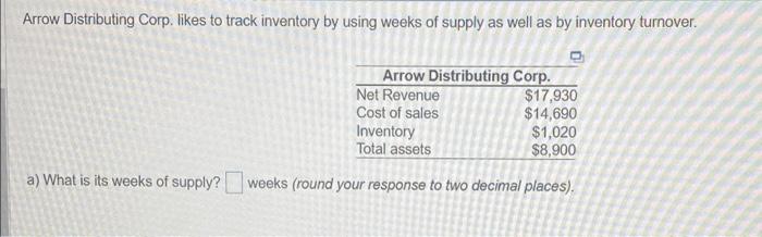 Solved Arrow Distributing Corp. likes to track inventory by | Chegg.com