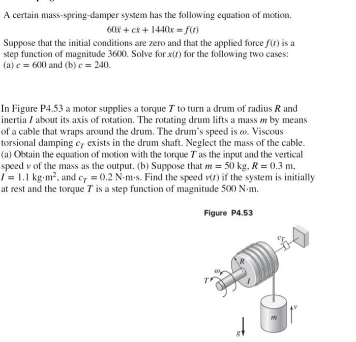 Solved A certain mass-spring-damper system has the following | Chegg.com