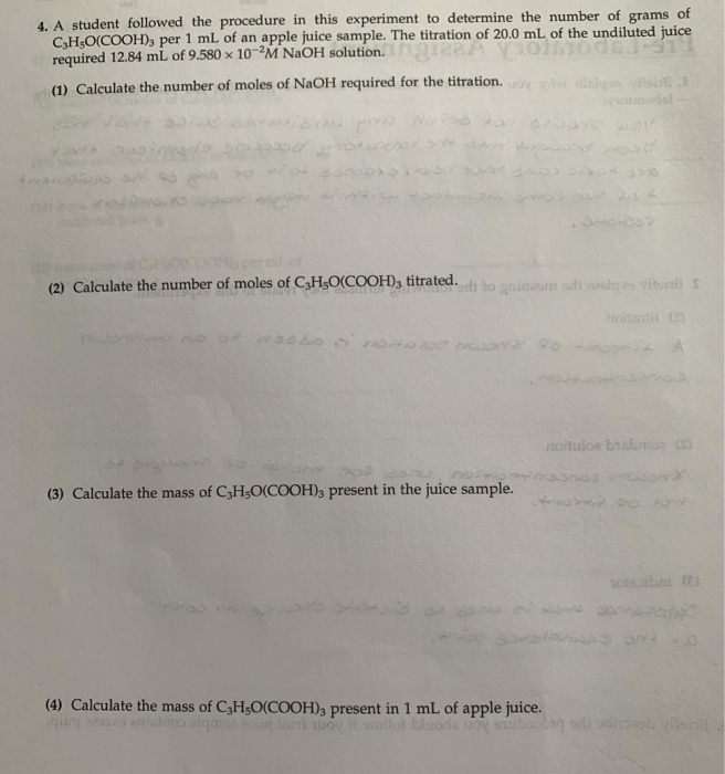 Solved 4. A student followed the procedure in this | Chegg.com