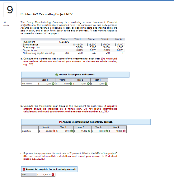 Problem 6-2 ﻿Calculating Project NPV 10 ﻿pointa The | Chegg.com