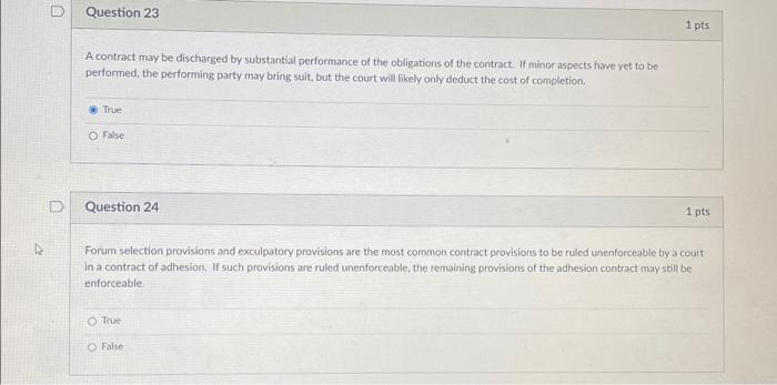 Solved A contract may be discharged by substantial | Chegg.com