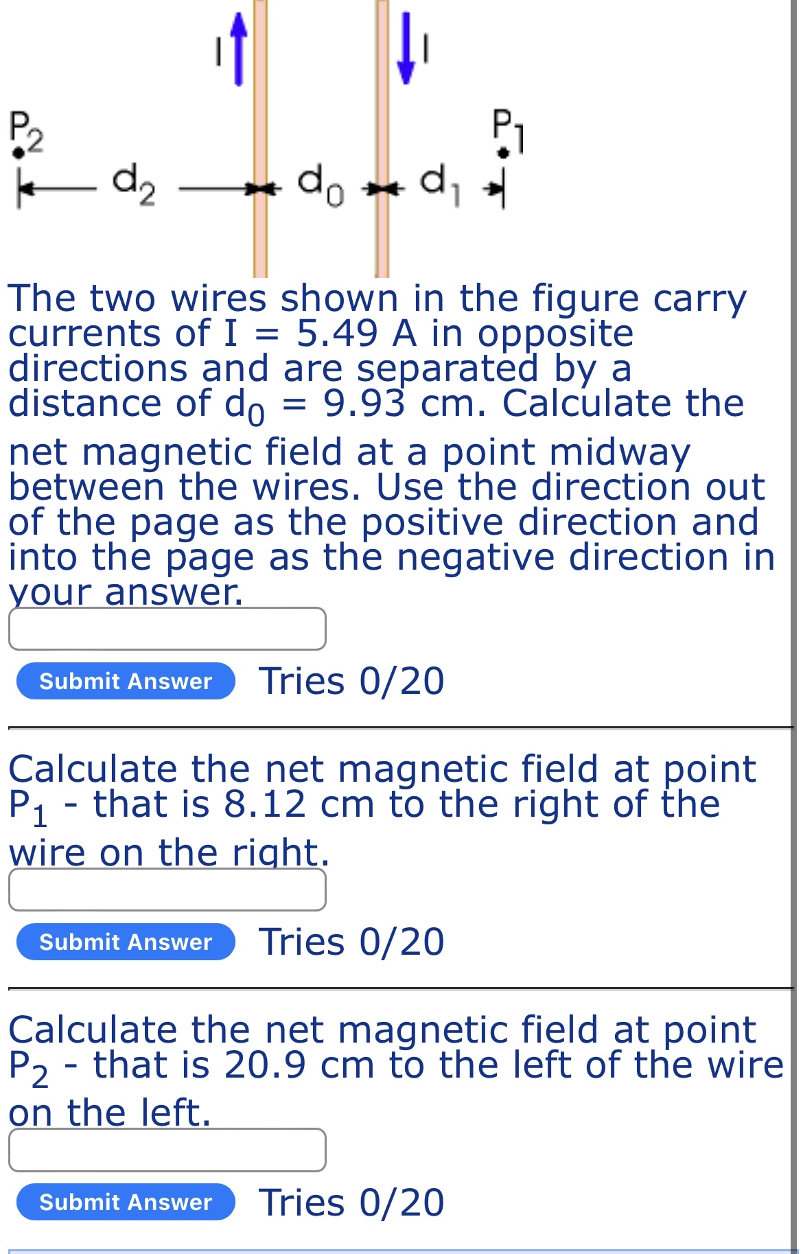 Solved The two wires shown in the figure carry currents of | Chegg.com
