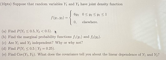 Solved (10pts) Suppose that random variables Yi and Yhave | Chegg.com