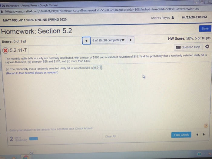 Solved Do Homework - Andres Reyes - Google Chrome | Chegg.com