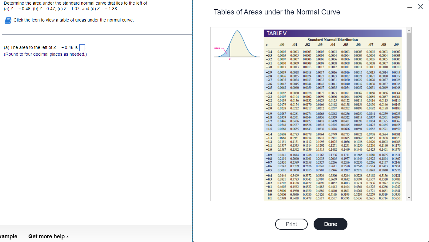 Solved Determine the area under the standard normal curve | Chegg.com