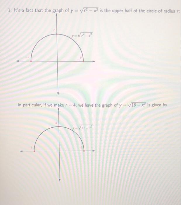 Solved 1. It's a fact that the graph of y=r2−x2 is the upper | Chegg.com