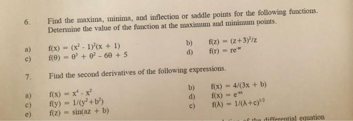 Solved 6. Find the maxima, minima, and inflection or saddle | Chegg.com