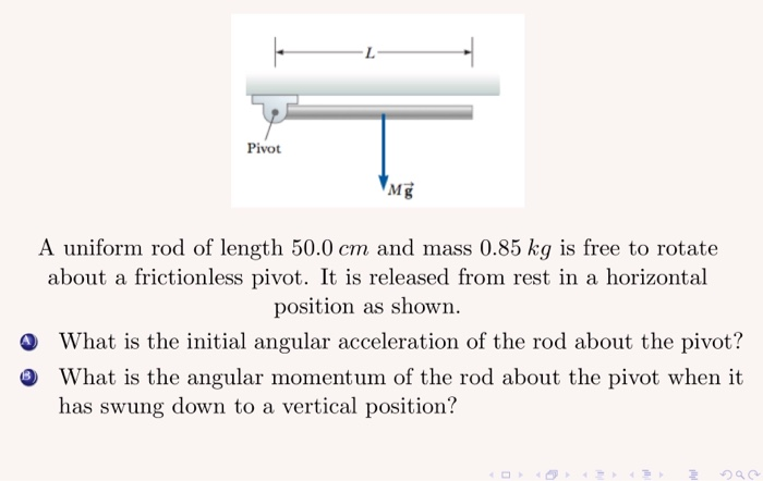 Solved Pivot Mg A uniform rod of length 50.0 cm and mass | Chegg.com