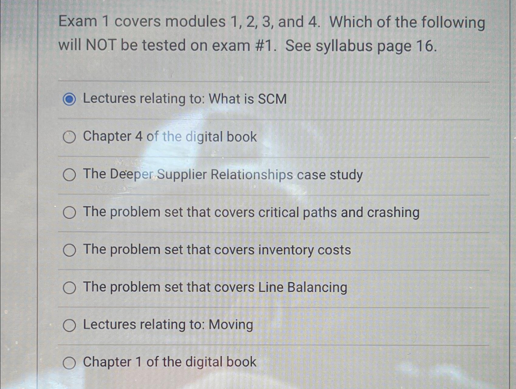 Solved Exam 1 ﻿covers modules 1, 2, 3, ﻿and 4 . ﻿Which of | Chegg.com