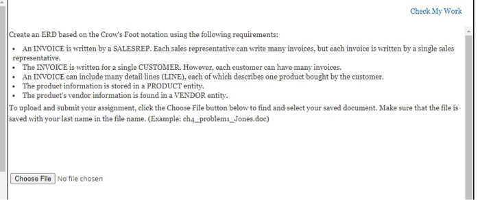 Solved Check My Work Create an ERD based on the Crow's Foot | Chegg.com