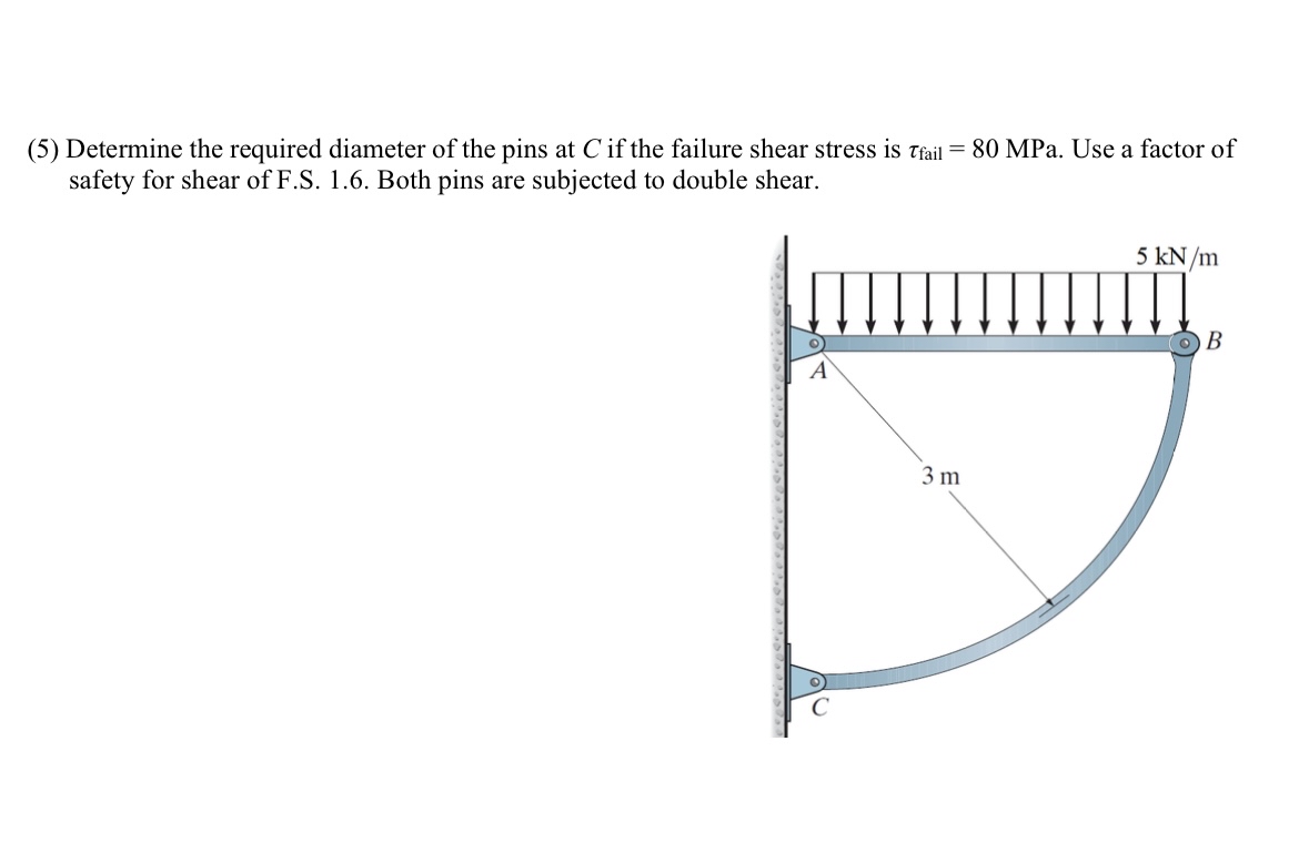 Solved (5) ﻿Determine the required diameter of the pins at C | Chegg.com
