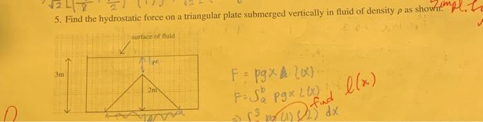 Solved 5. Find the hydrostatic force on a triangular plate | Chegg.com