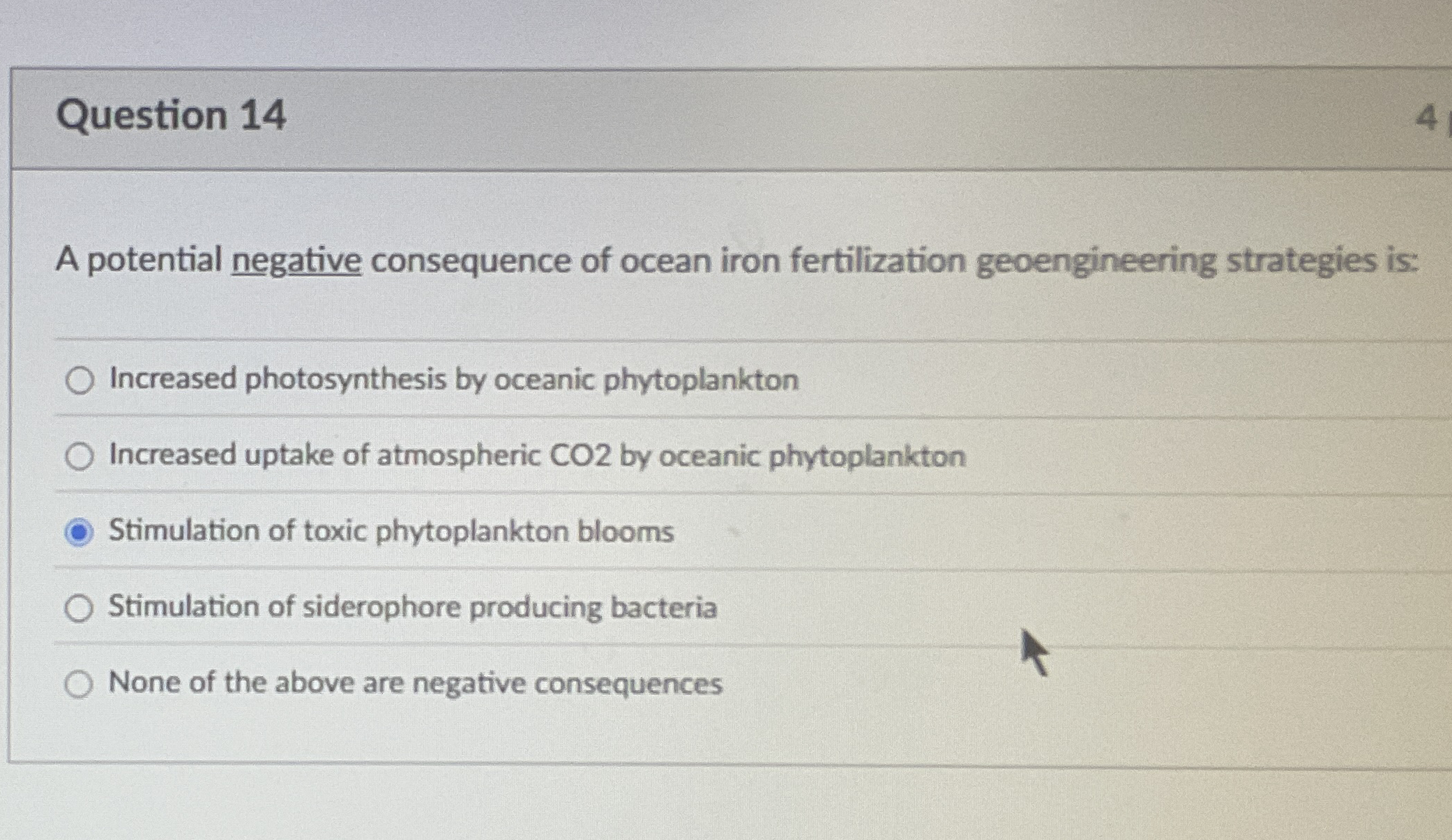Solved Question 14A potential negative consequence of ocean | Chegg.com
