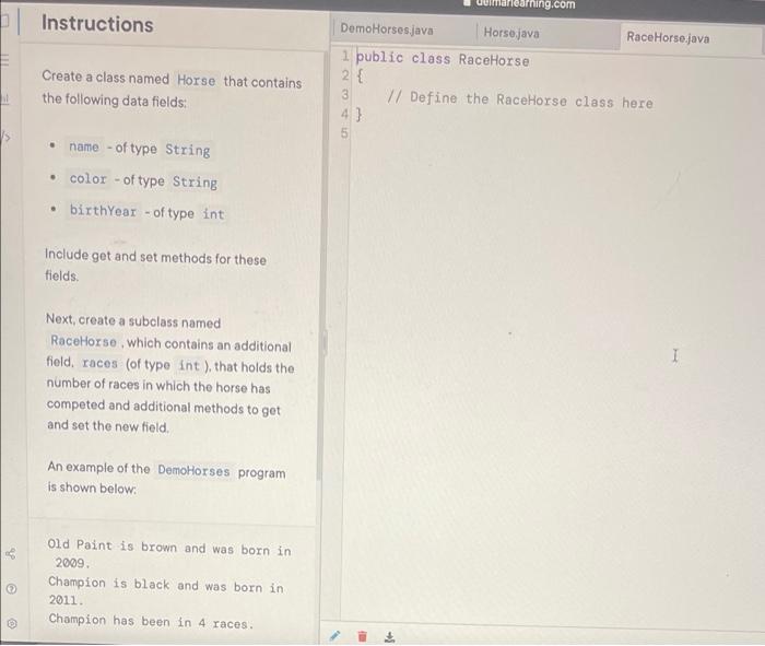 Solved Create a class named Horse that contains the | Chegg.com