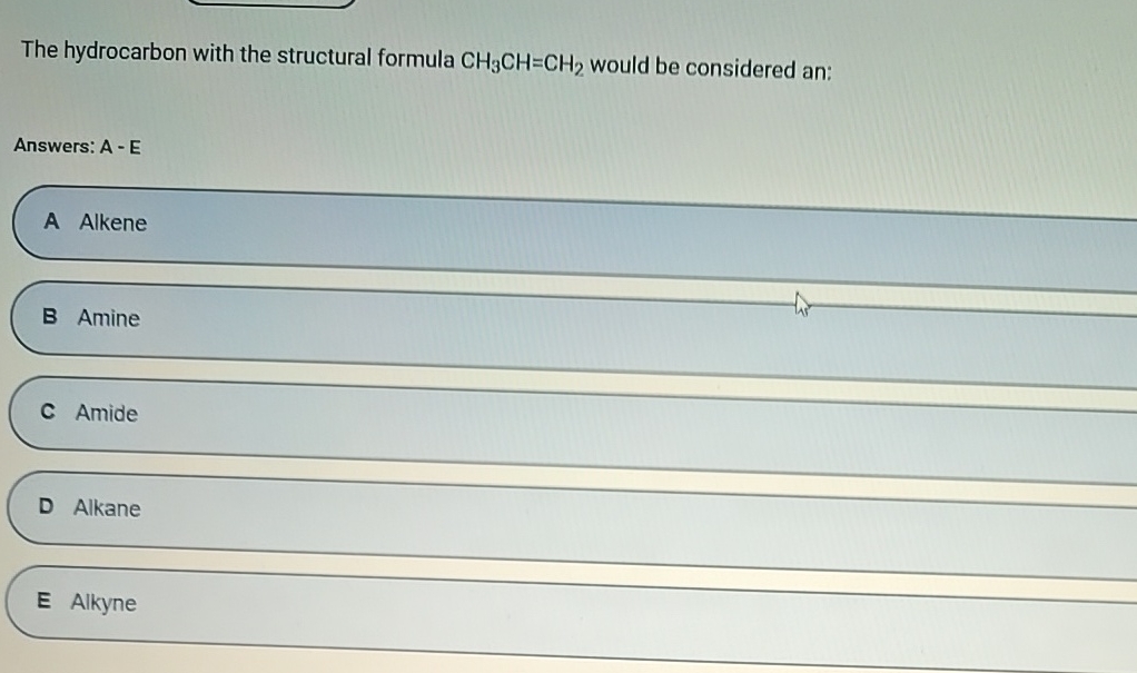Solved The hydrocarbon with the structural formula CH3CH=CH2 | Chegg.com