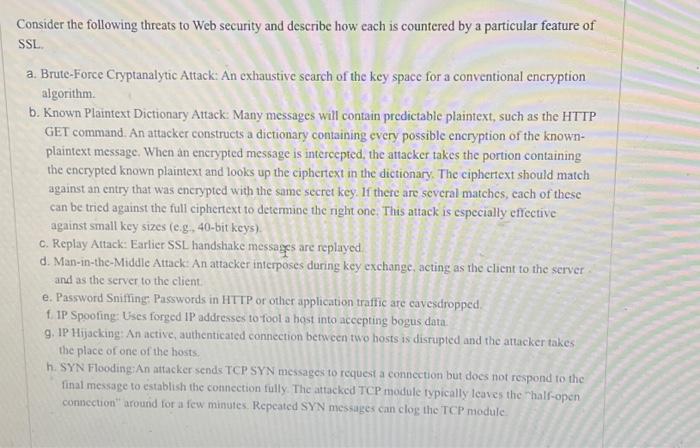 Solved Consider the following threats to Web security and | Chegg.com