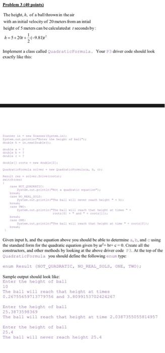 Solved Problem 3 (40 points) The height, h, of a ball | Chegg.com