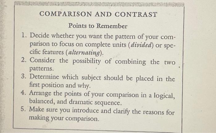 COMPARISON AND CONTRAST Points to Remember 1. Decide | Chegg.com