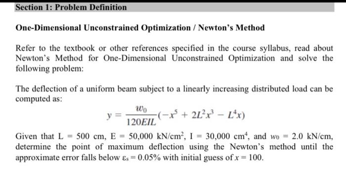 Solved Section 1: Problem Definition One-Dimensional | Chegg.com