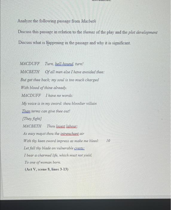 Analyze the following passage from Macbeth Discuss | Chegg.com