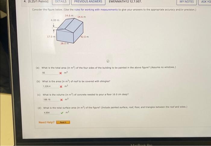 Solved (a) What is the total area (in m2 ) of the four sides | Chegg.com