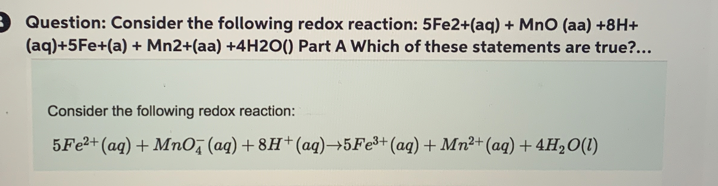 High Quality SOLUTION Question: Consider the following redox reaction: | Chegg.com