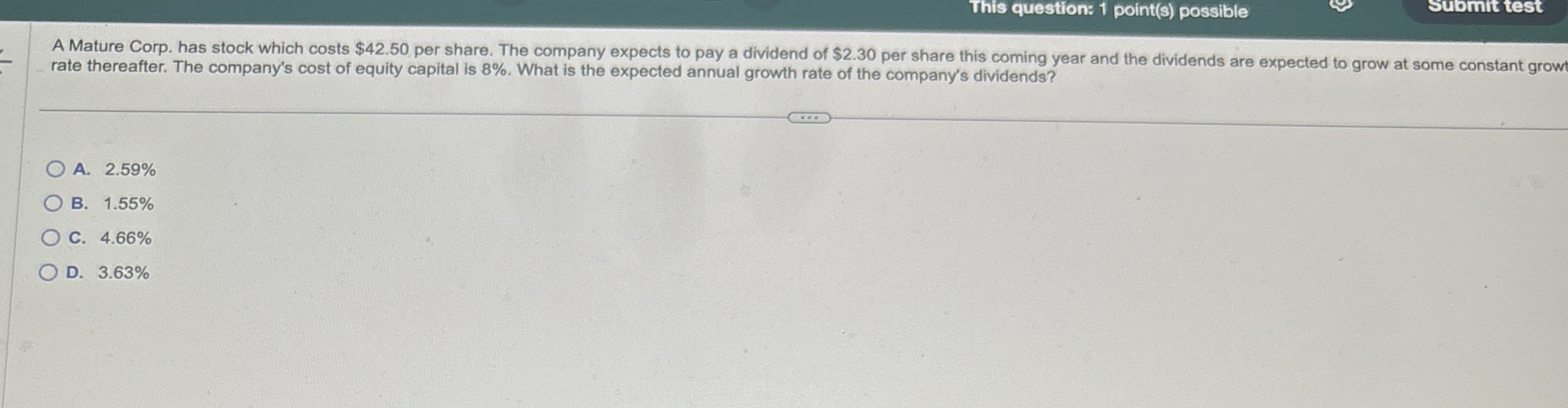 Solved This question: 1 ﻿point(s) ﻿possibleA Mature Corp. | Chegg.com