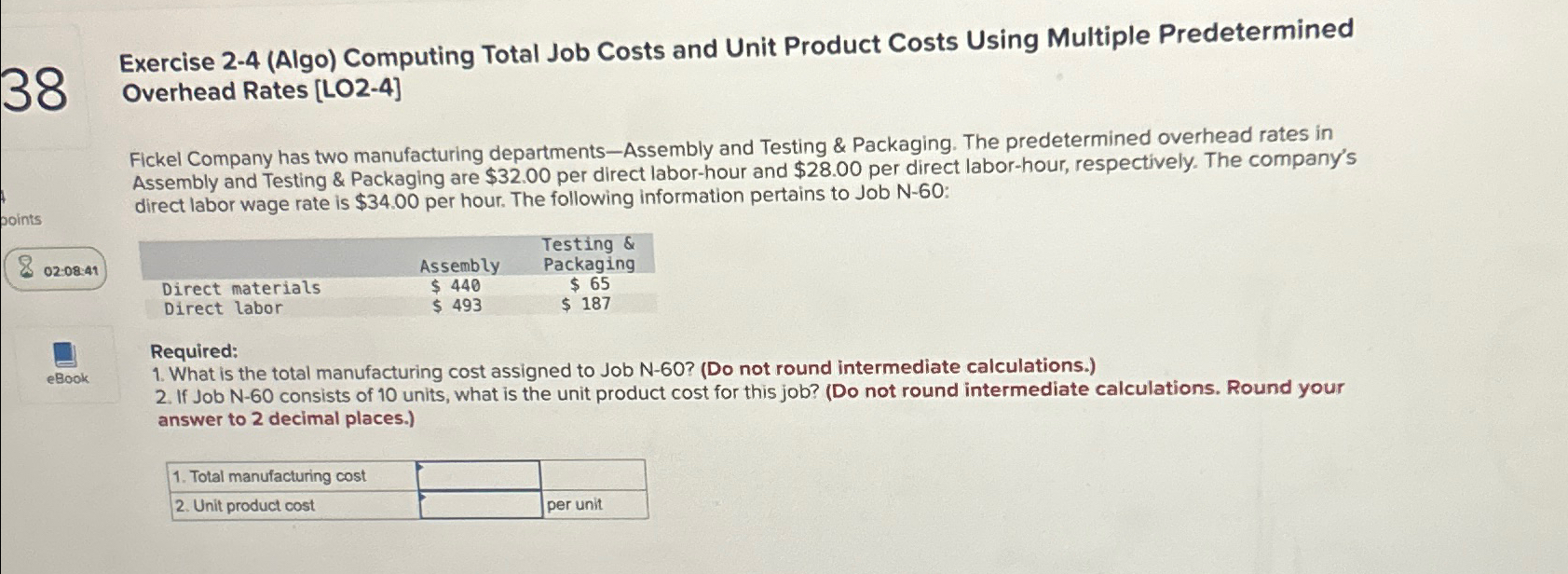 Solved Exercise 2-4 (Algo) ﻿Computing Total Job Costs and | Chegg.com