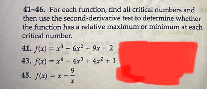 Solved 41-46. For each function, find all critical numbers | Chegg.com