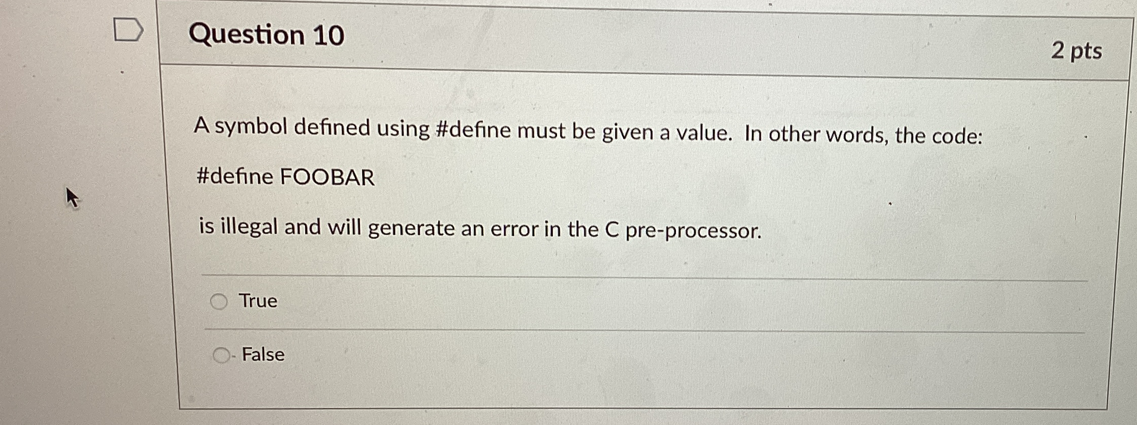 Solved Question 102 ﻿ptsA symbol defined using #define must | Chegg.com
