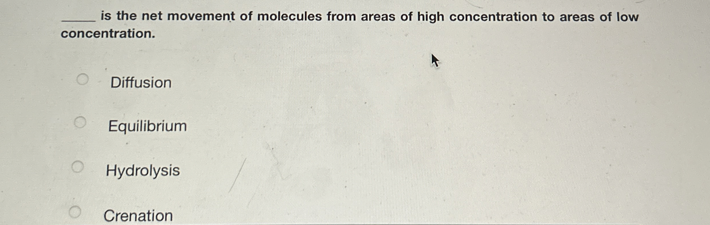 Solved is the net movement of molecules from areas of high | Chegg.com