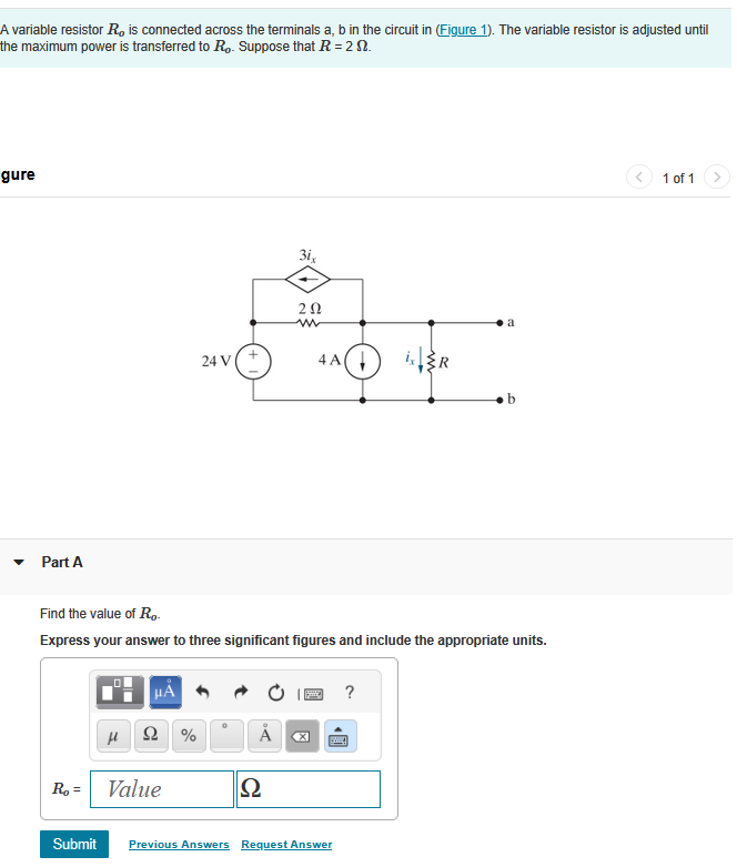Solved A variable resistor Ro is ﻿connected across the | Chegg.com