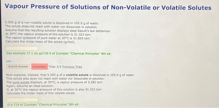 Solved Vapour Pressure of Solutions of Non-Volatile or | Chegg.com