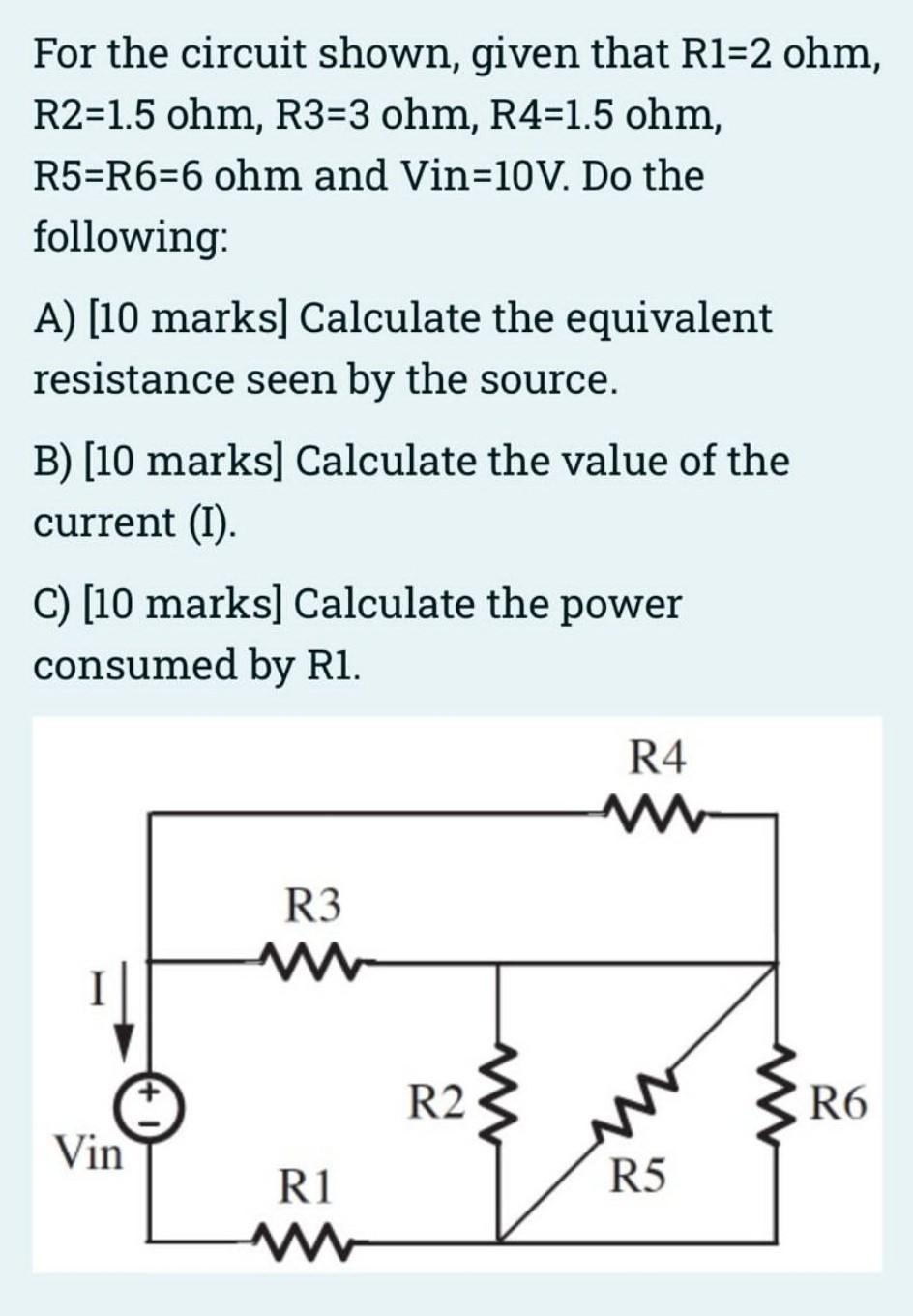 Solved For the circuit shown, given that R1=2 ohm, R2=1.5 | Chegg.com