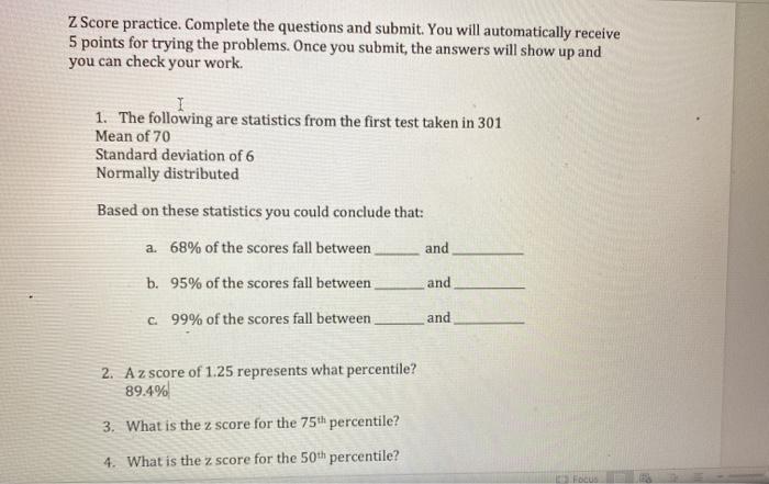 Solved Z Score practice. Complete the questions and submit. | Chegg.com