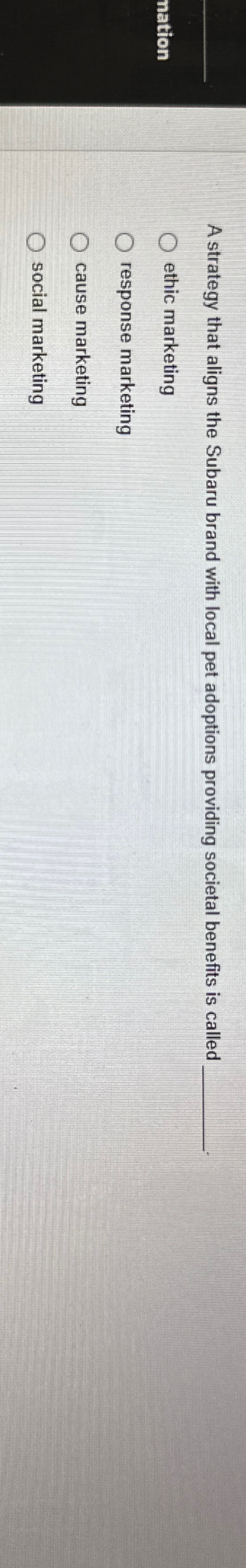 Solved A strategy that aligns the Subaru brand with local | Chegg.com