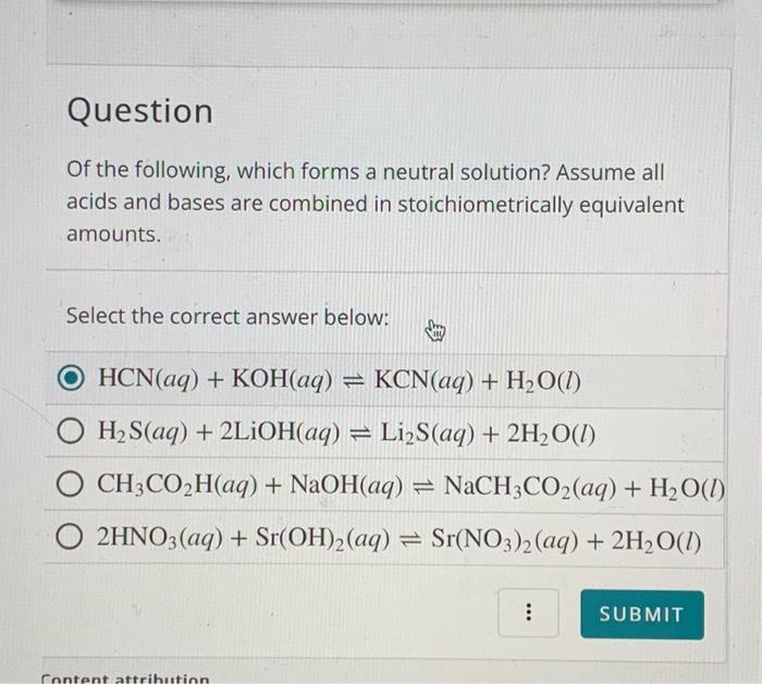 Solved Of the following, which forms a neutral solution? | Chegg.com