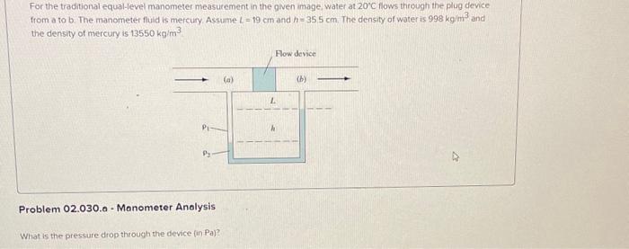 Solved For the traditional equal-level manometer measurement | Chegg.com