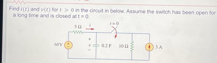 Solved Find i(t) and v(t) for t> 0 in the circuit in below. | Chegg.com