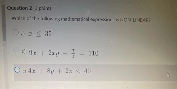 Solved Which of the following mathematical expressions is | Chegg.com
