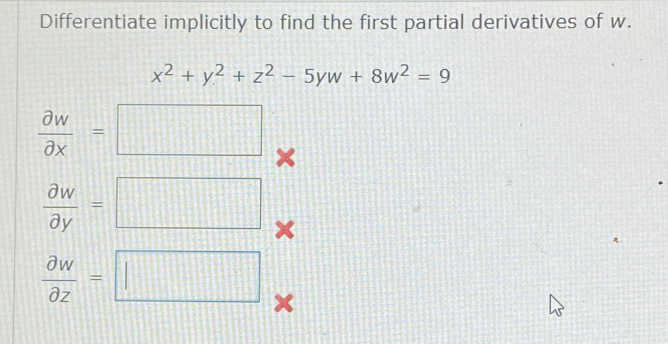 Solved Differentiate implicitly to find the first partial | Chegg.com