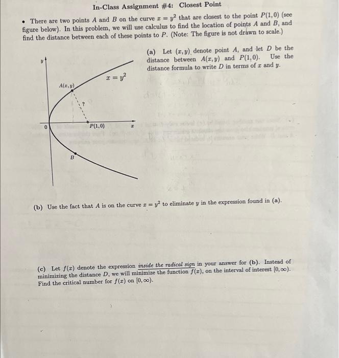 Solved In-Class Assignment #4: Closest Point - There are two | Chegg.com