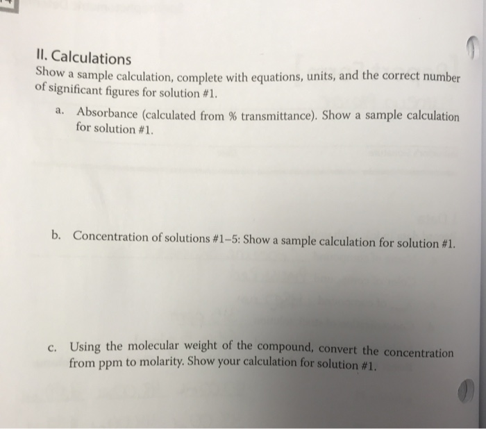II. Calculations how a sample calculation, complete | Chegg.com