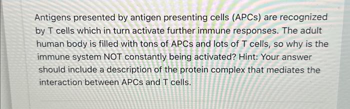 Solved Antigens presented by antigen presenting cells (APCs) | Chegg.com