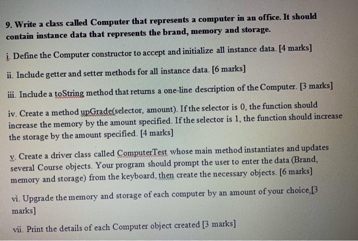 Solved 9. Write a class called Computer that represents a | Chegg.com