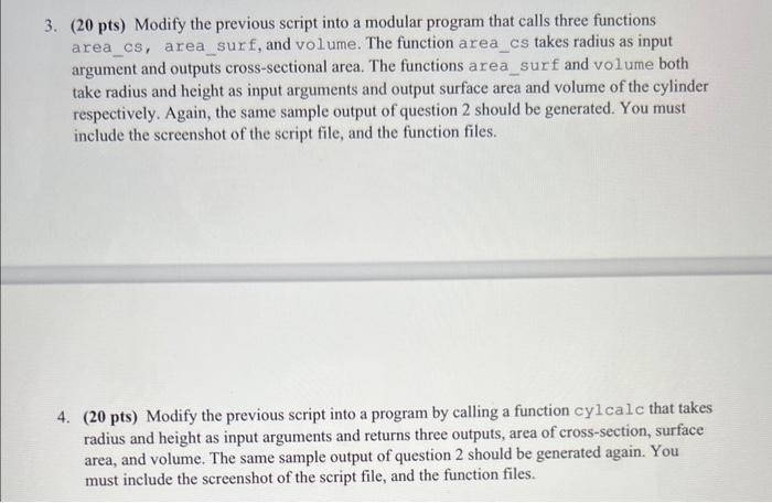 3. (20pts) Modify the previous script into a modular | Chegg.com