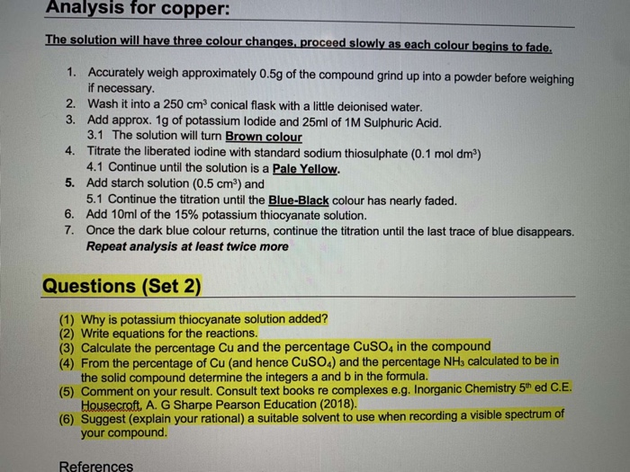 Analysis for copper: The solution will have three | Chegg.com