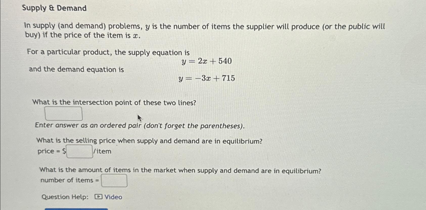 Solved Supply & DemandIn supply (and demand) ﻿problems, y | Chegg.com